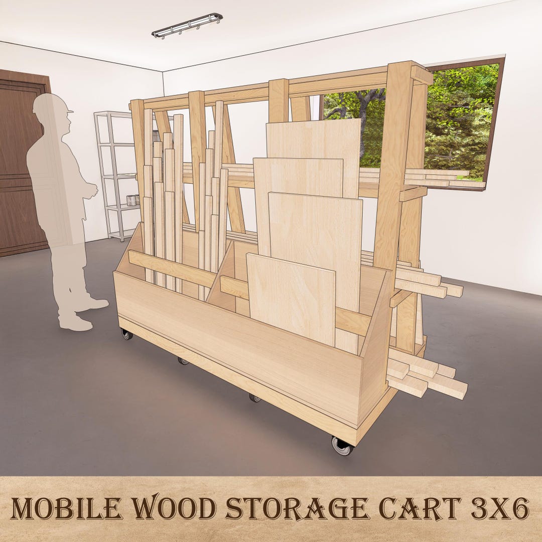 DIY 3×6 Mobile Wood Storage Cart Plans – Ultimate Rolling Lumber Cart ...