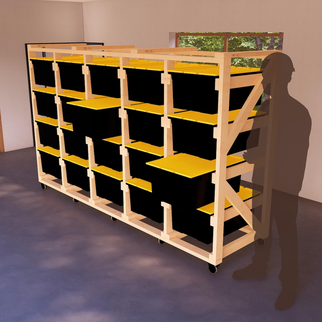 Modular 27-gallon DIY Tote Rack Plans, Sturdy Wooden Shelving Unit for ...