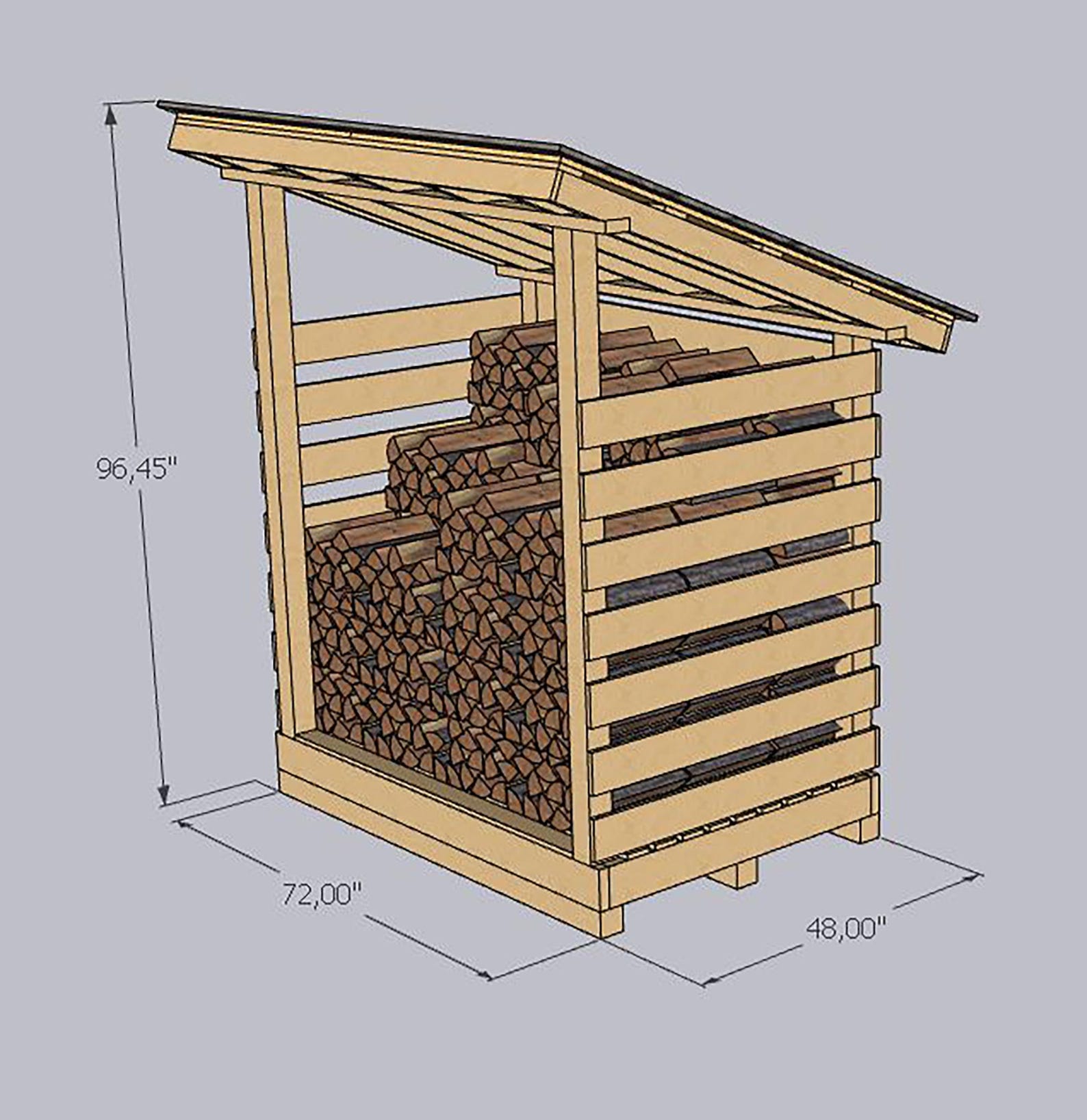 DIY 4x6 Ft Timber Firewood Shed Plans, Open-front Storage for Logs ...