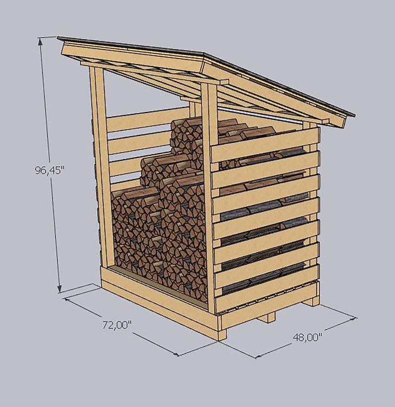 DIY 4x6 Ft Timber Firewood Shed Plans, Open-front Storage for Logs ...