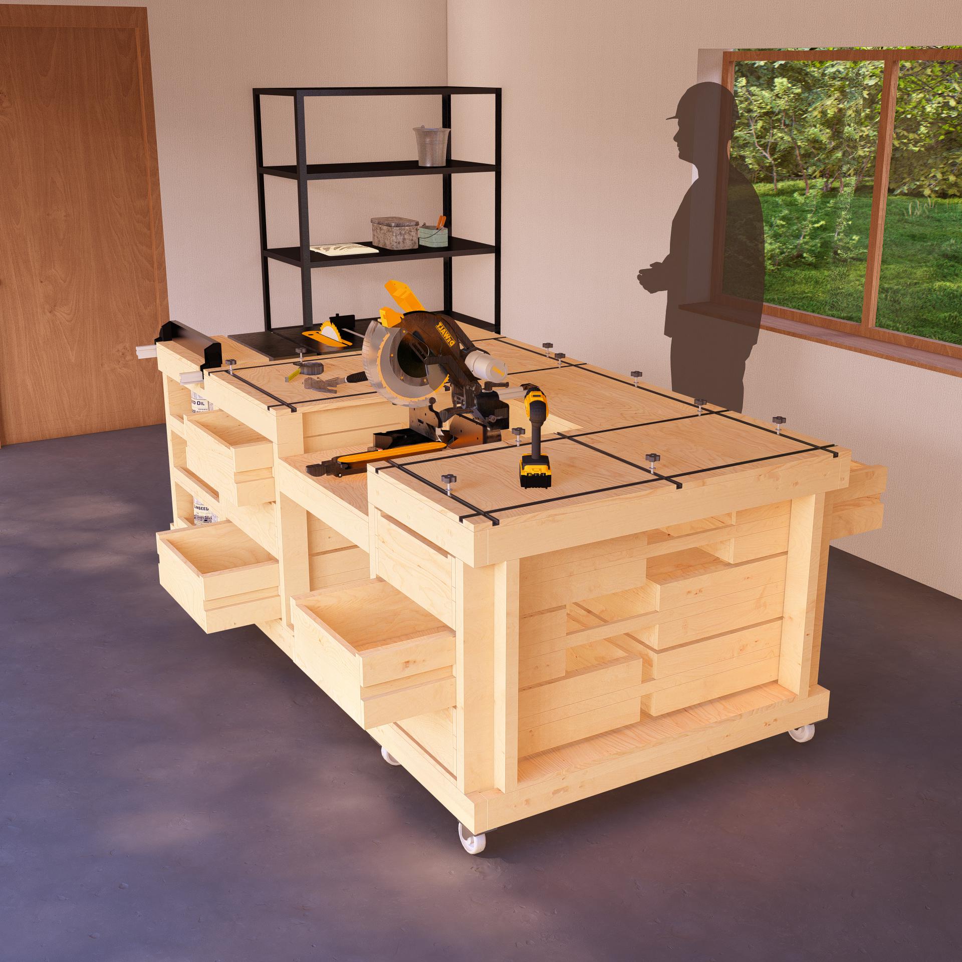 DIY 4x8 Ft Mobile Workbench Plans With T-tracks, Drawers, and Shelves ...