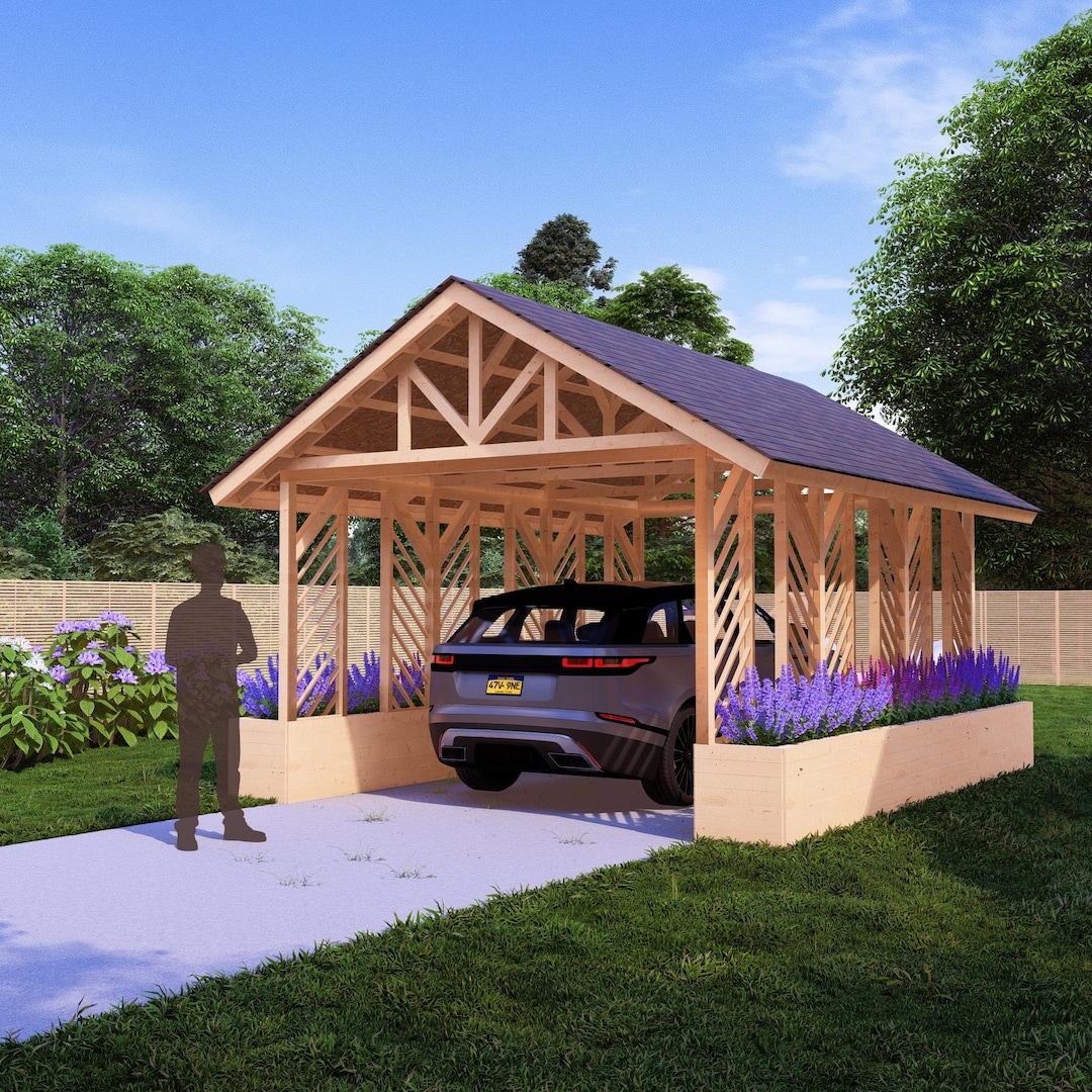 DIY Wooden Single Car Garage Plans With Landscape Integration (PDF ...
