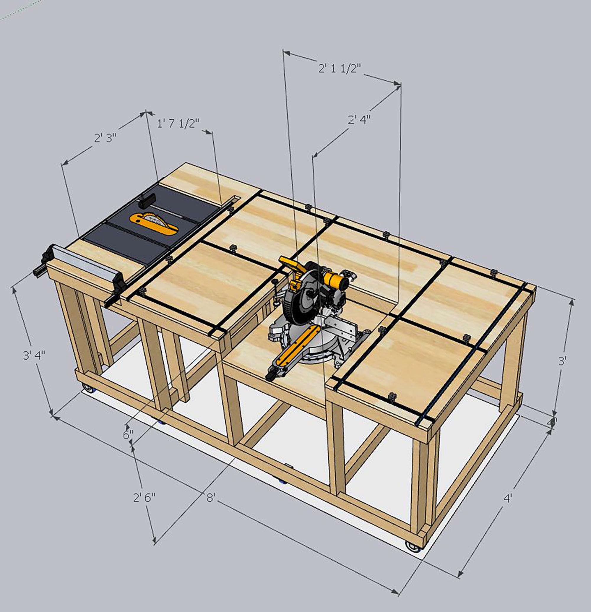 DIY 4x8 Ft Mobile Garage Workbench Plans, Miter Saw Stand Plans ...