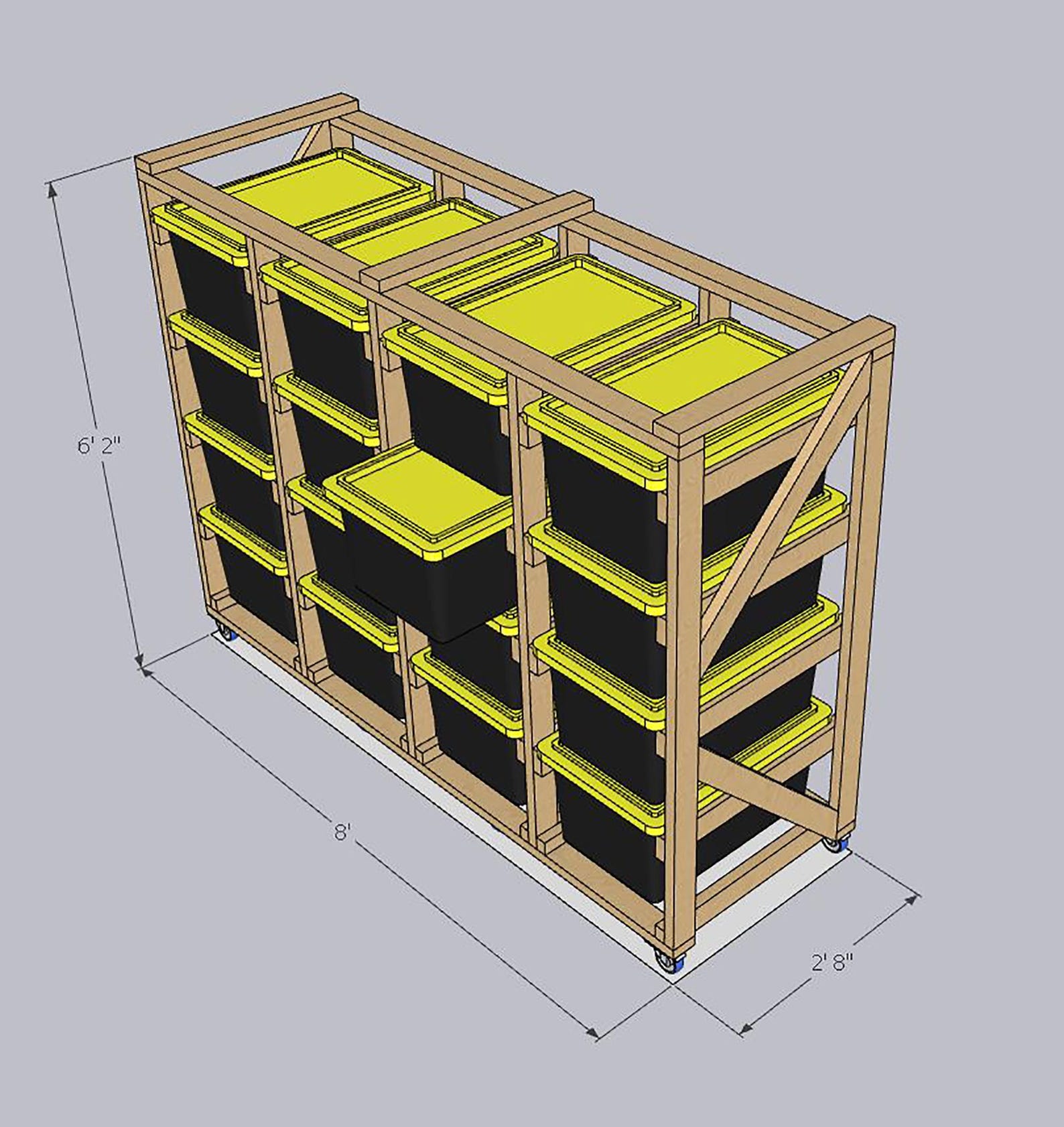 DIY 16-bin Tote Storage Rack Plans, Wooden Modular Shelves for 27 ...