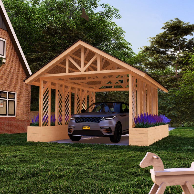 DIY Wooden Single Car Garage Plans With Landscape Integration (PDF ...