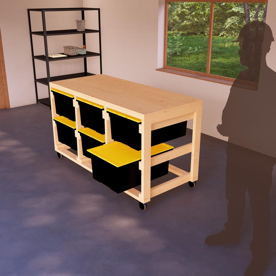 DIY Wooden Modular Workbench and Tote Rack Plans, Holds 6 27-gallon ...