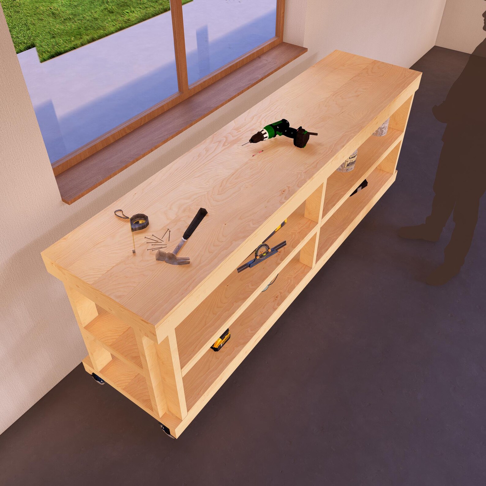 DIY Modular Garage Workbench Plans in 2x8 Size, Perfect for Narrow Spaces! Build a Mobile Work ...