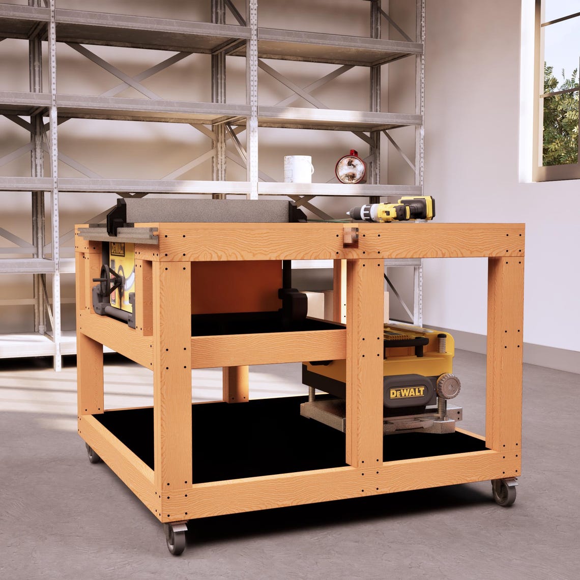 DIY Modular 4x4 Table Saw Workbench Plans, Mobil Garage Rolling Shop ...