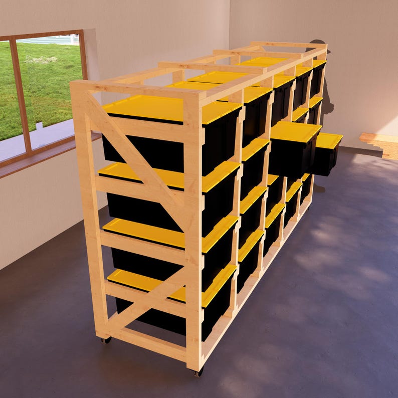 Modular 27-gallon DIY Tote Rack Plans, Sturdy Wooden Shelving Unit for ...