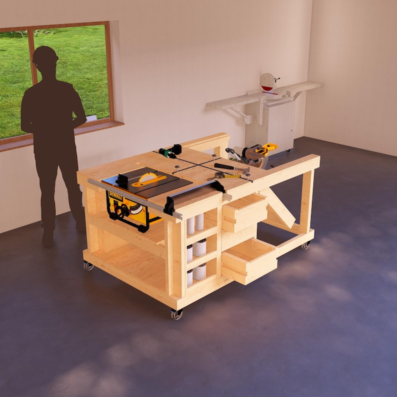 DIY Mobile Garage Workbench Plans – 4x6 Foldable Miter Saw Station With ...