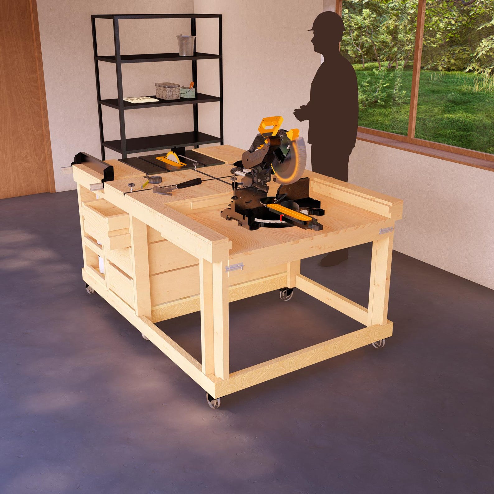 DIY Mobile Garage Workbench Plans – 4x6 Foldable Miter Saw Station With ...