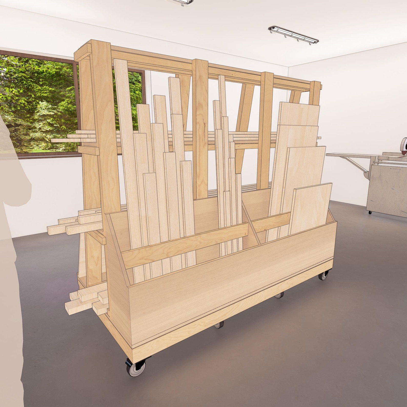 DIY 3×6 Mobile Wood Storage Cart Plans – Ultimate Rolling Lumber Cart ...