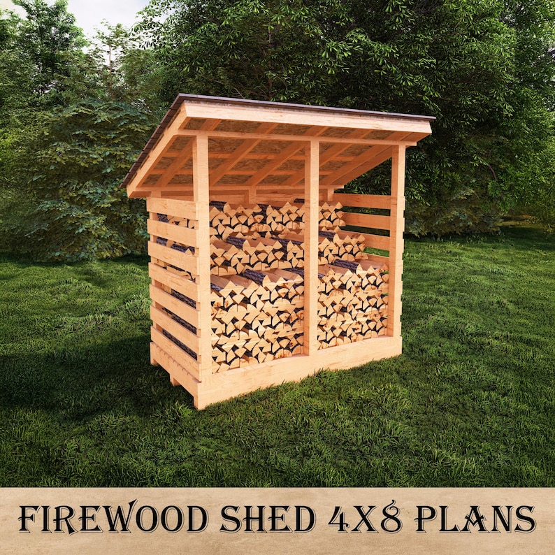 DIY Open Firewood Shed Plans, 4x8 Ft Slatted Wooden Storage for Proper ...