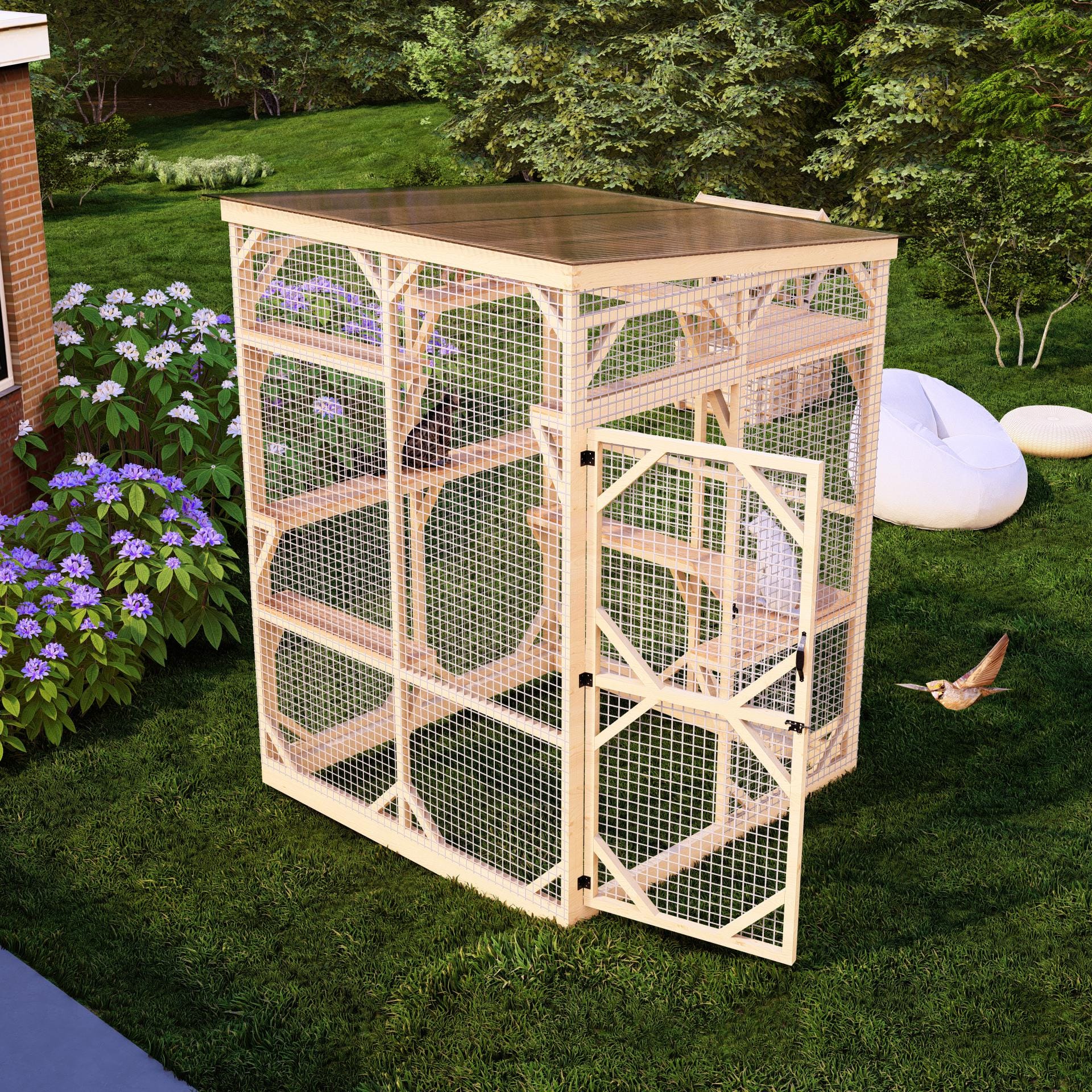 DIY Freestanding Catio Plans, 6x6 Outdoor Cat House With Full Wire Mesh ...