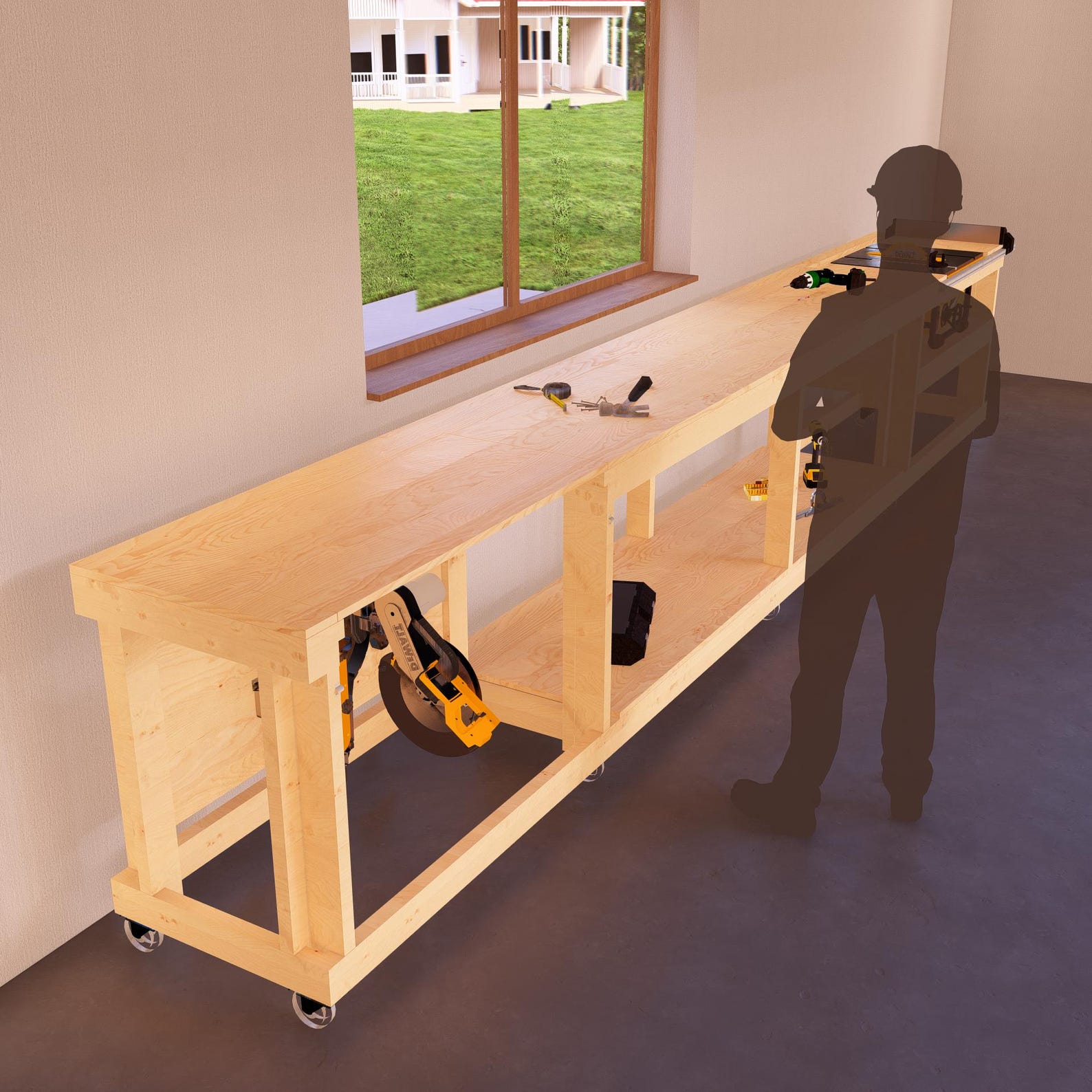 DIY Compact Workbench Plans, Build Your Own 2x16 Space-saving Workbench ...