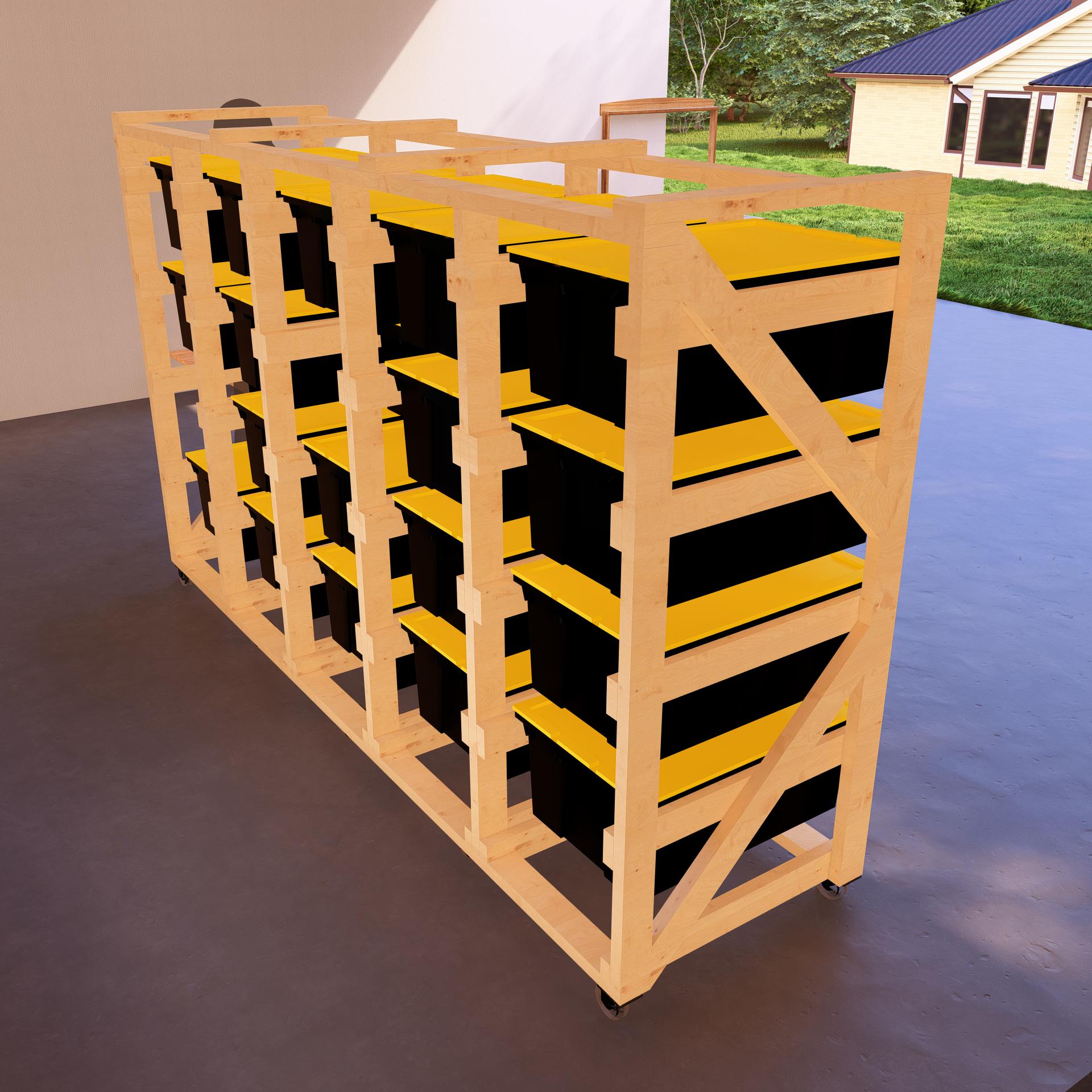 Modular 27-gallon DIY Tote Rack Plans, Sturdy Wooden Shelving Unit for ...