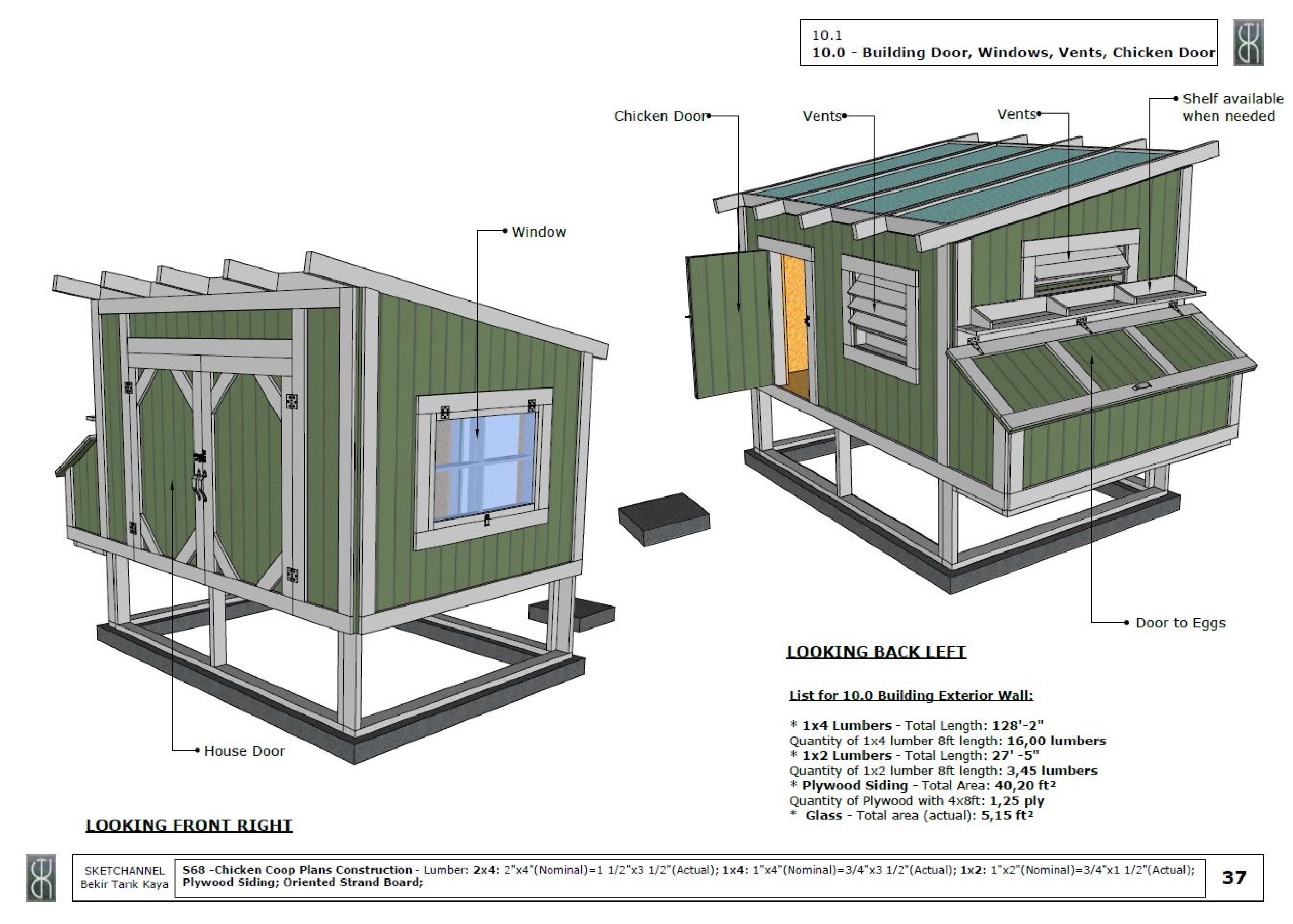 Spacious Chicken Coop Plans for 20 Chickens, 6x8 DIY Hen House With ...