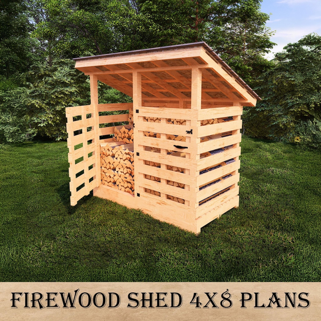 DIY 4x8 Ft Firewood Shed Plans, Enclosed Wooden Shed With Airflow ...