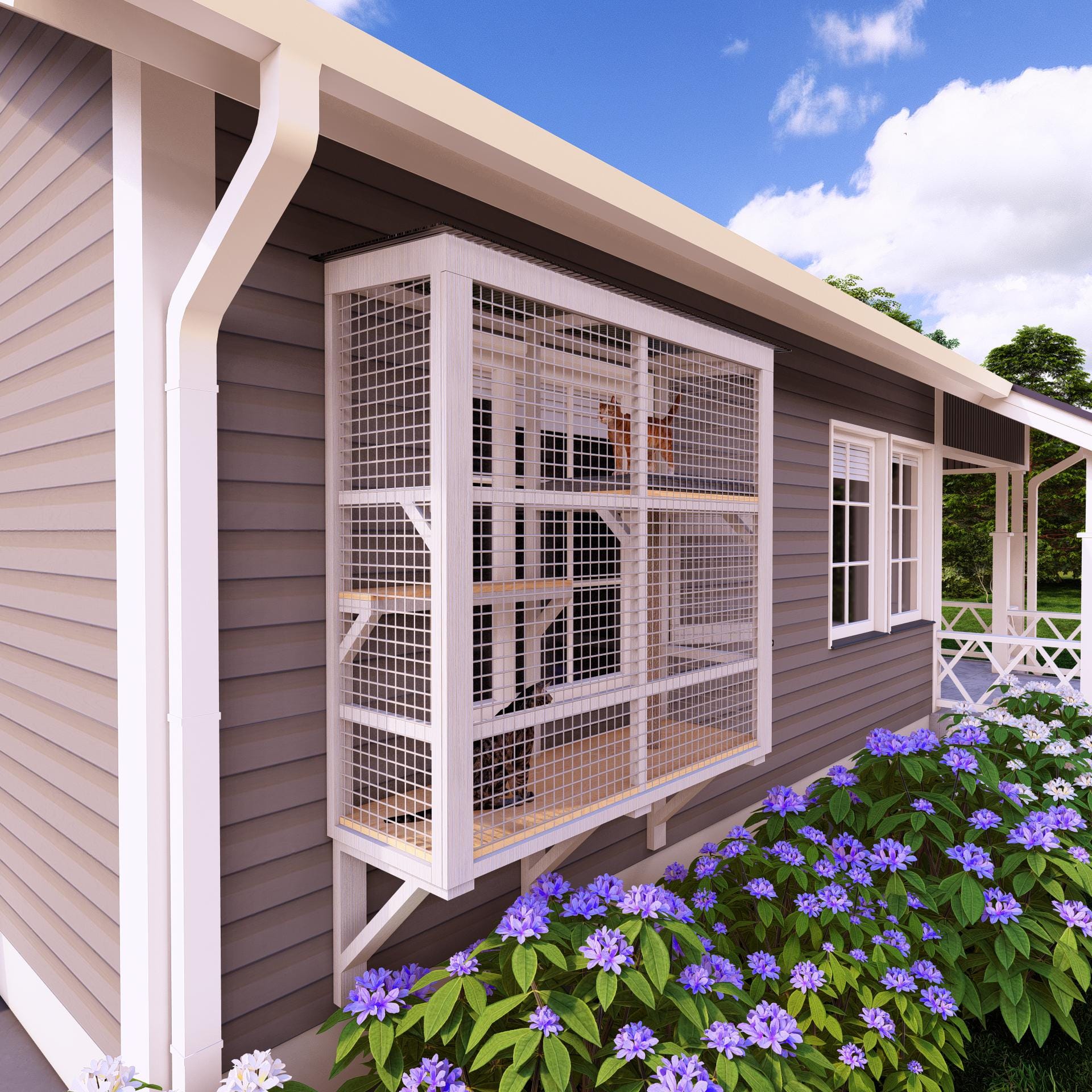 DIY Window Catio Plans, Outdoor Cat Enclosure With Scratching Post ...