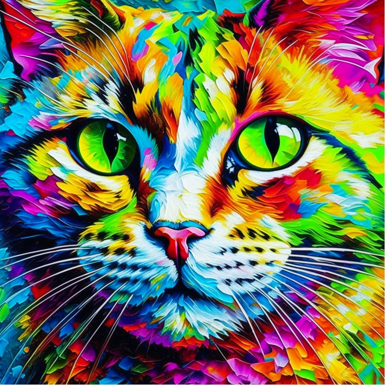 Colourful Cat | Digital Art Print | Wall Art | AI Generated | Home ...