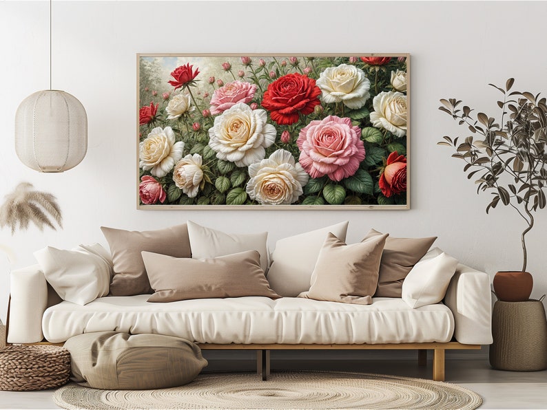 Roses, Garden, Red, Pink, White, Flowers, Samsung Frame TV Art, Digital ...