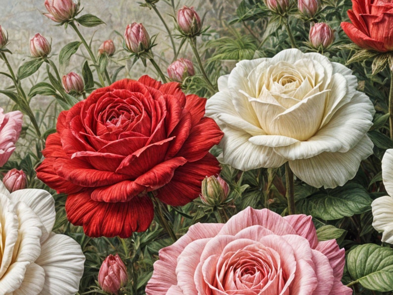 Roses, Garden, Red, Pink, White, Flowers, Samsung Frame TV Art, Digital ...