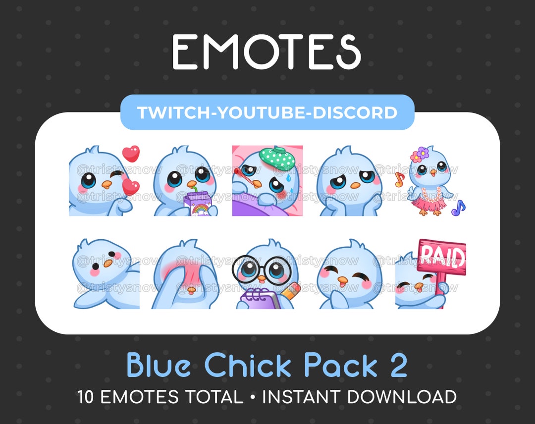 10 Cute Blue Chick Emotes (pack 2) for Twitch, Youtube, Discord, Stream ...