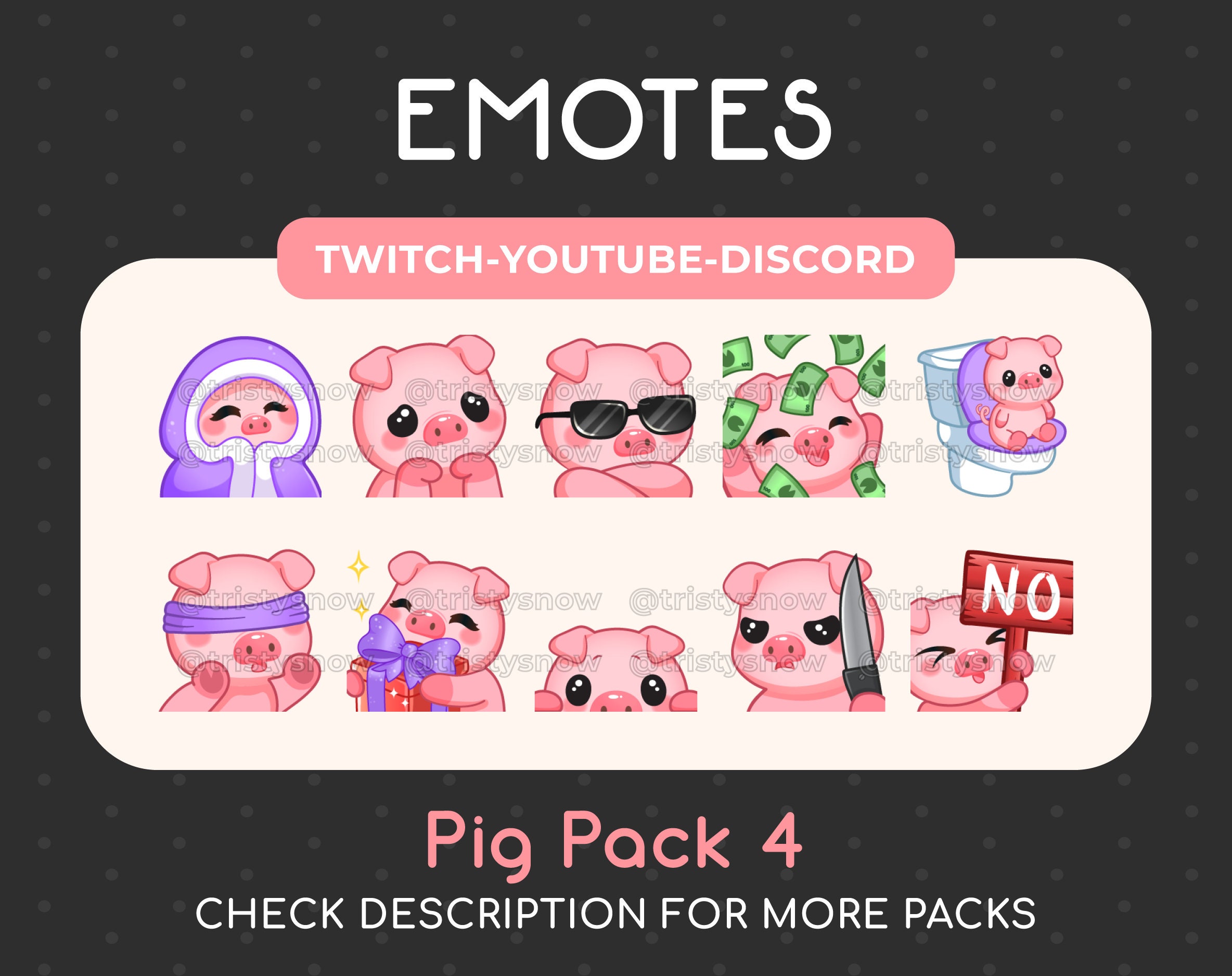 10 Cute Pig Emotes (pack 4) for Twitch, Youtube, Discord, Stream ...