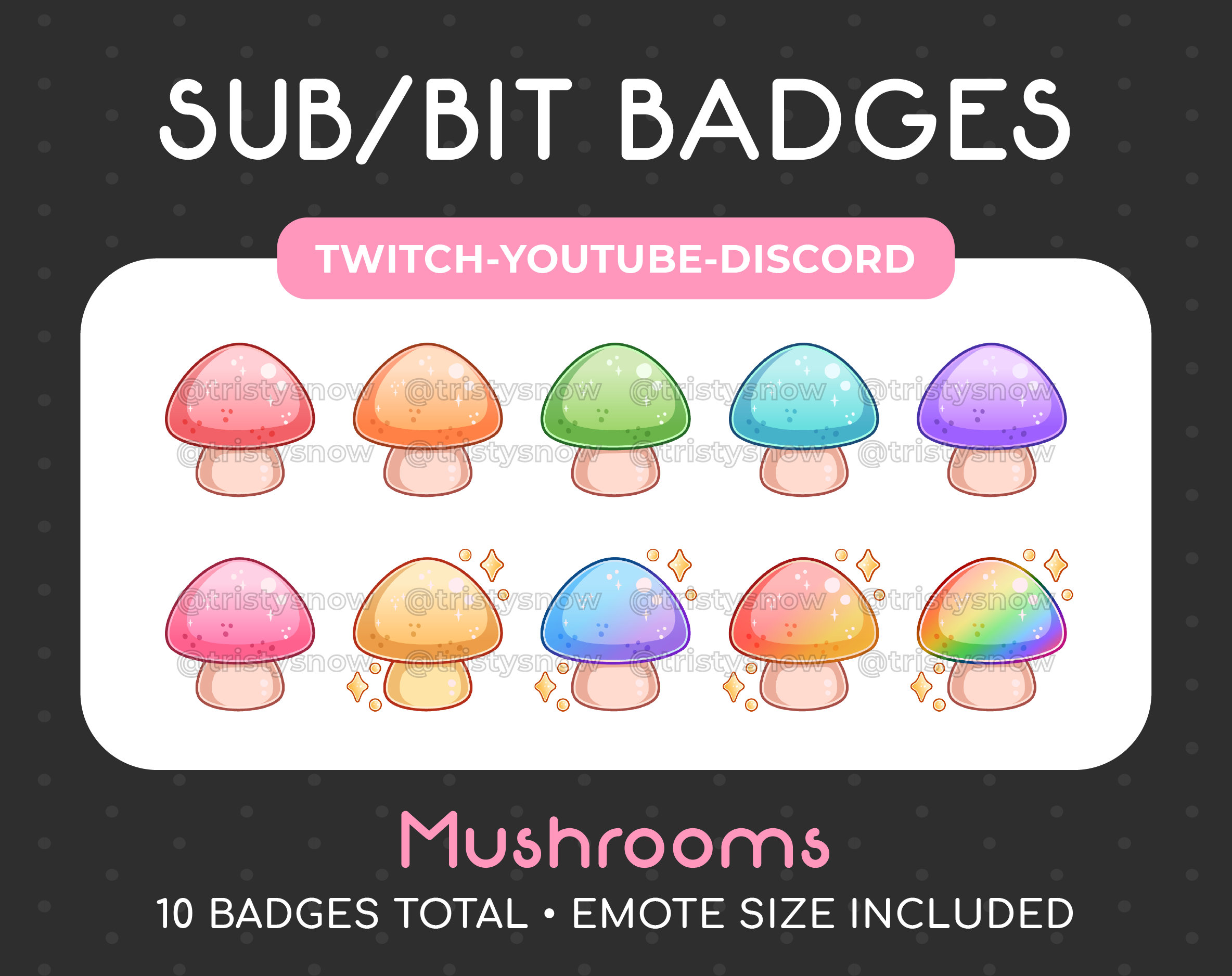 10 Cute Mushroom Sub/bit Badges/emotes for Twitch Youtube - Etsy