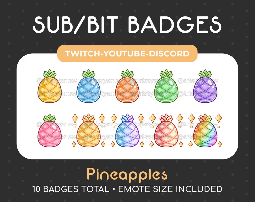 10 Cute Pineapple Sub/bit Badges/emotes for Twitch, Youtube, Discord ...