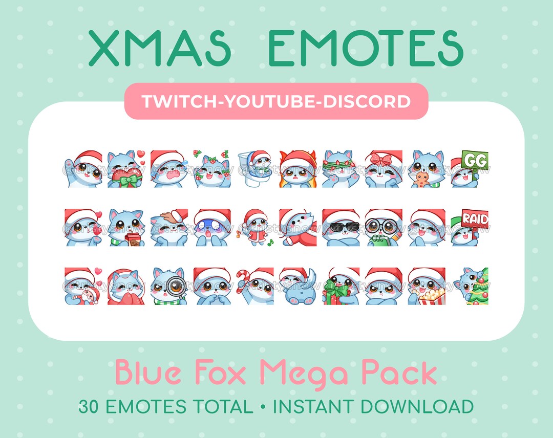 30 Christmas Blue Fox Emotes Mega Pack for Twitch, Youtube, Discord ...