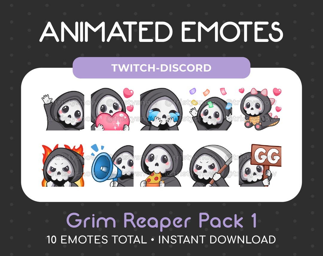 10 Animated + Static Cute Grim Reaper Emotes (pack 1) for Twitch ...
