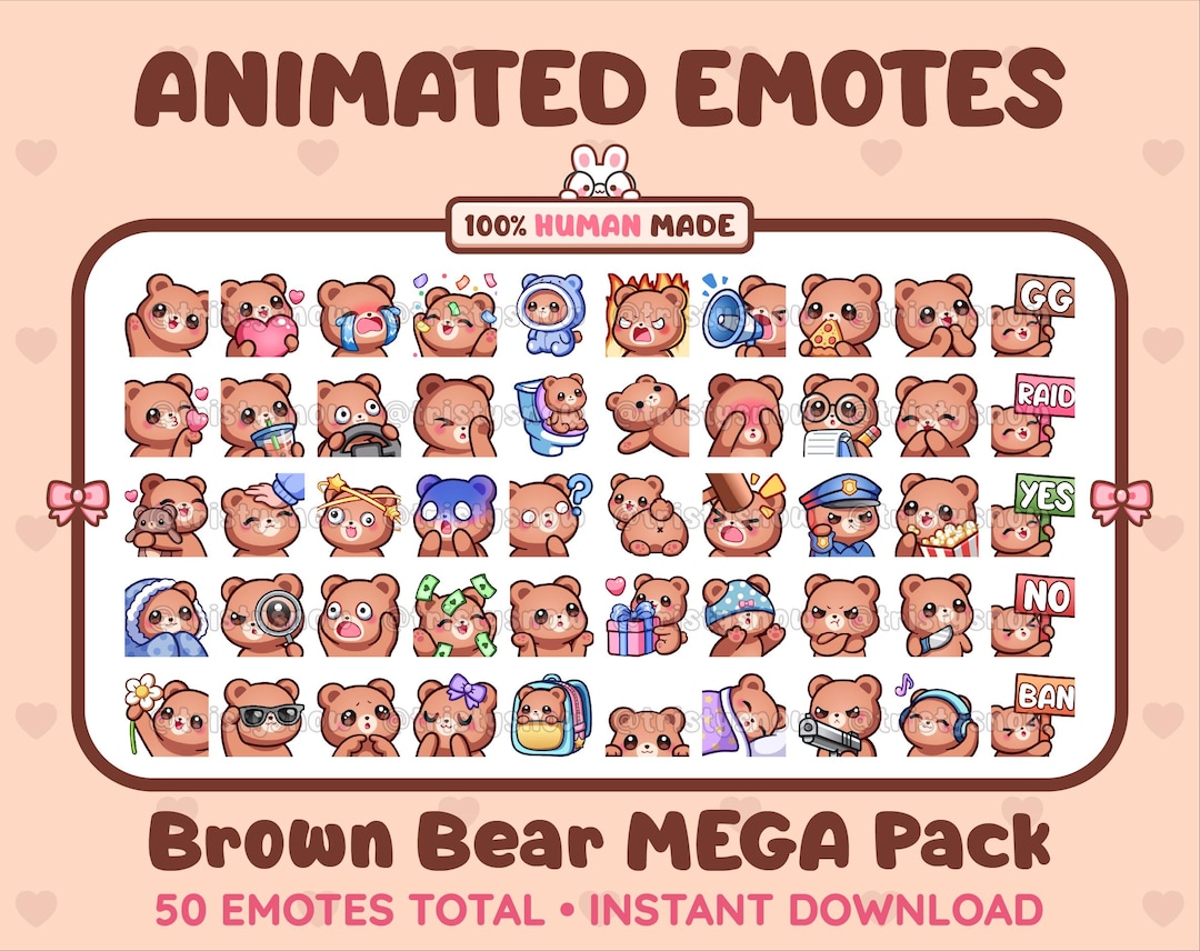50 Animated + Static Cute Brown Bear Emotes MEGA Pack for Twitch ...