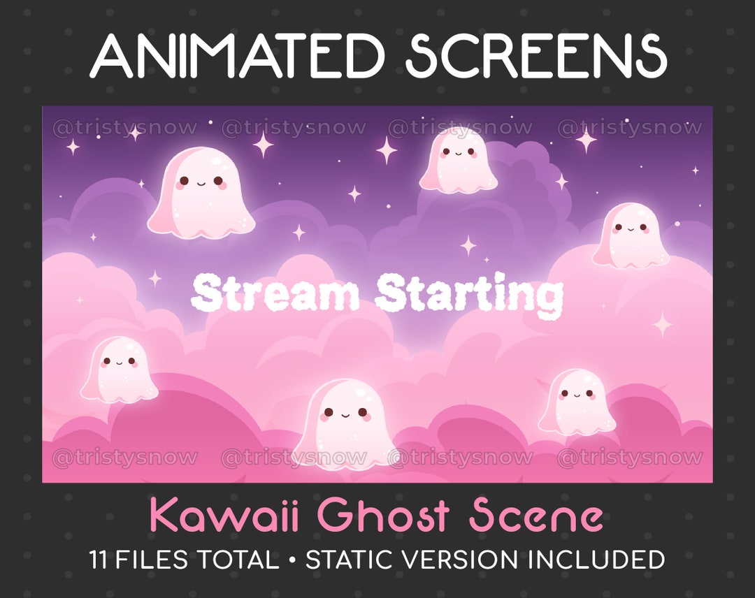 Animated + Static Halloween Kawaii Ghost Scene Stream Screens for ...