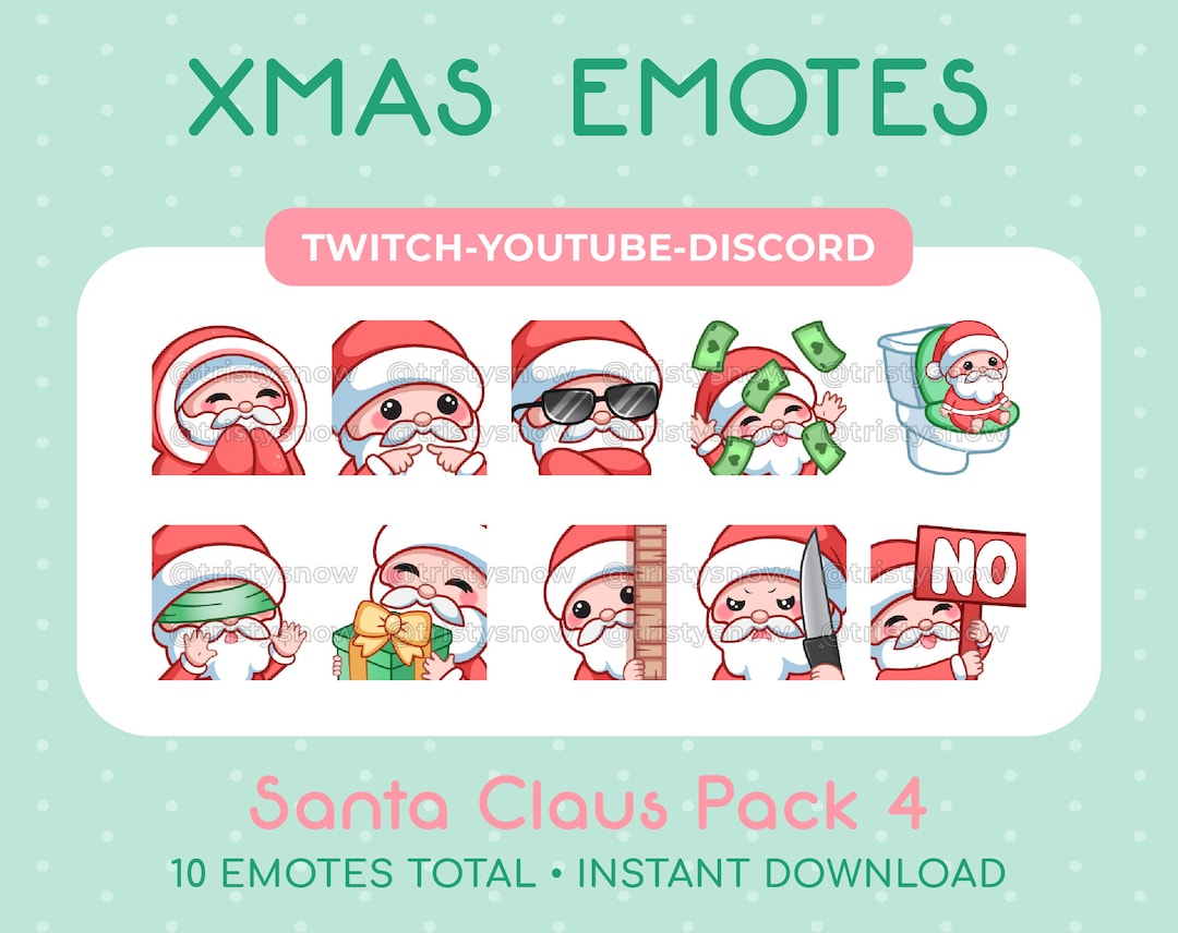 10 Christmas Santa Claus Chibi Emotes pack 4 for Twitch, Youtube ...