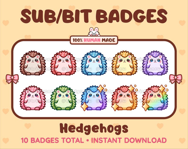 10 Cute Hedgehog Sub/bit Badges/emotes for Twitch, Discord, Youtube ...