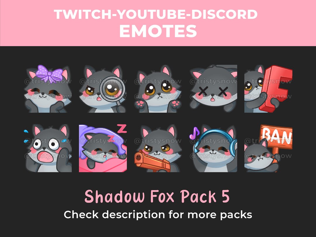 10 Cute Shadow Fox Emotes pack 5 for Twitch Youtube - Etsy