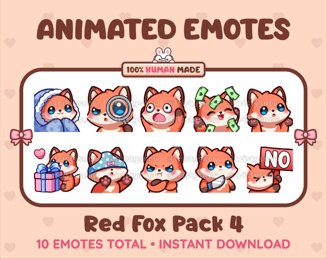10 Animated + Static Cute Red Fox Emotes (pack 4) for Twitch, Discord ...