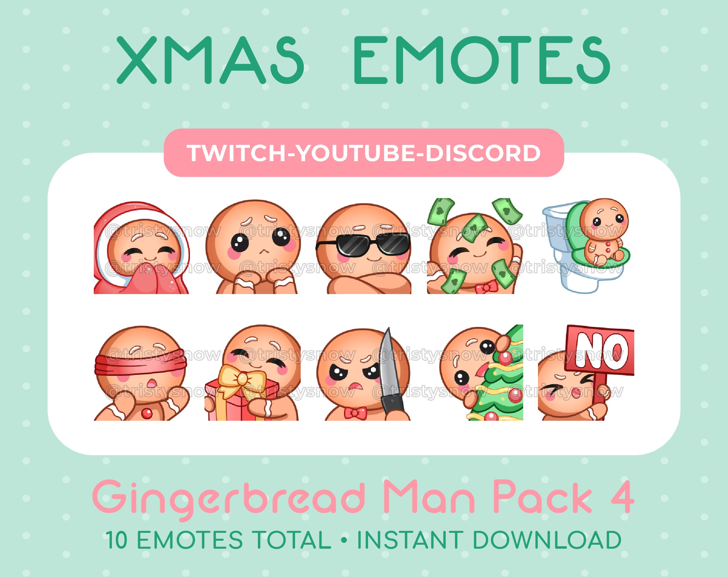 10 Christmas Gingerbread Man Chibi Emotes pack 4 for Twitch, Youtube ...