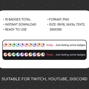 10 Cute Eyeball Sub/bit Badges/emotes for Twitch, Youtube, Discord ...