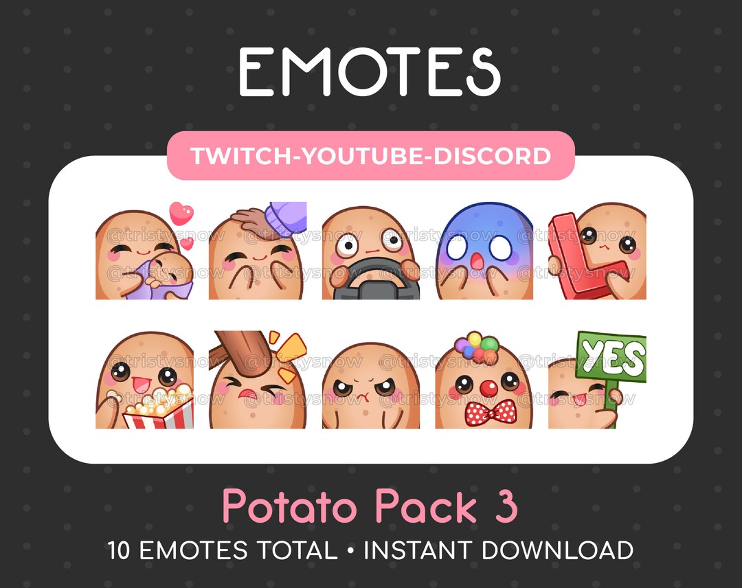 10 Cute Potato Emotes (pack 3) for Twitch, Youtube, Discord, Stream ...