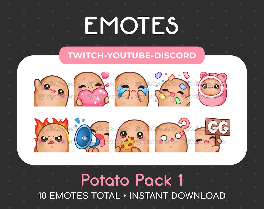10 Cute Potato Emotes (pack 1) for Twitch, Youtube, Discord, Stream ...