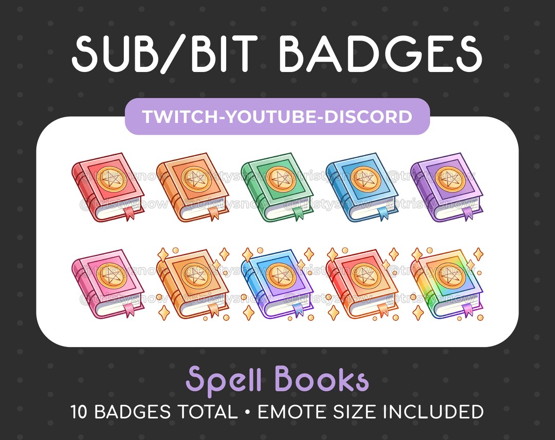 10 Cute Spell Book Sub/bit Badges/emotes for Twitch, Youtube, Discord ...