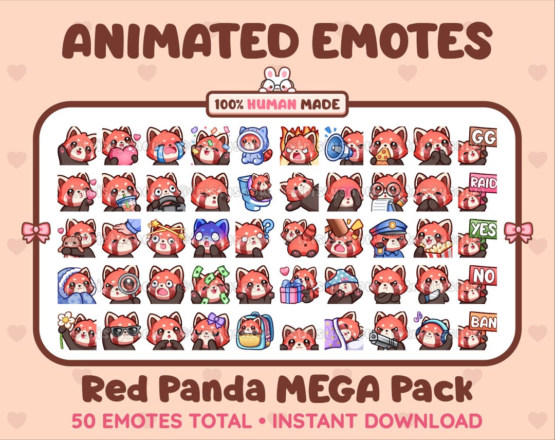50 Animated + Static Cute Red Panda Emotes MEGA Pack for Twitch ...
