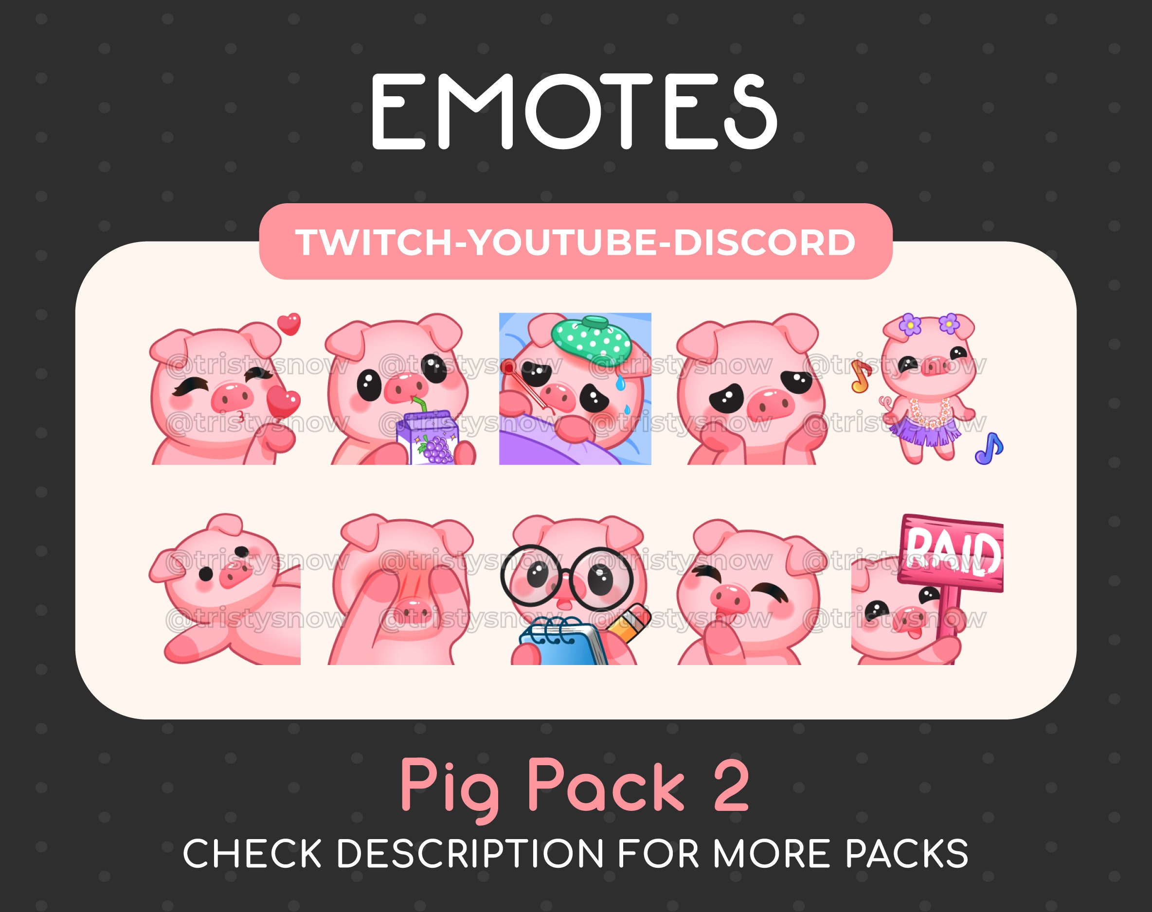 10 Cute Pig Emotes pack 2 for Twitch, Youtube, Discord, Stream ...