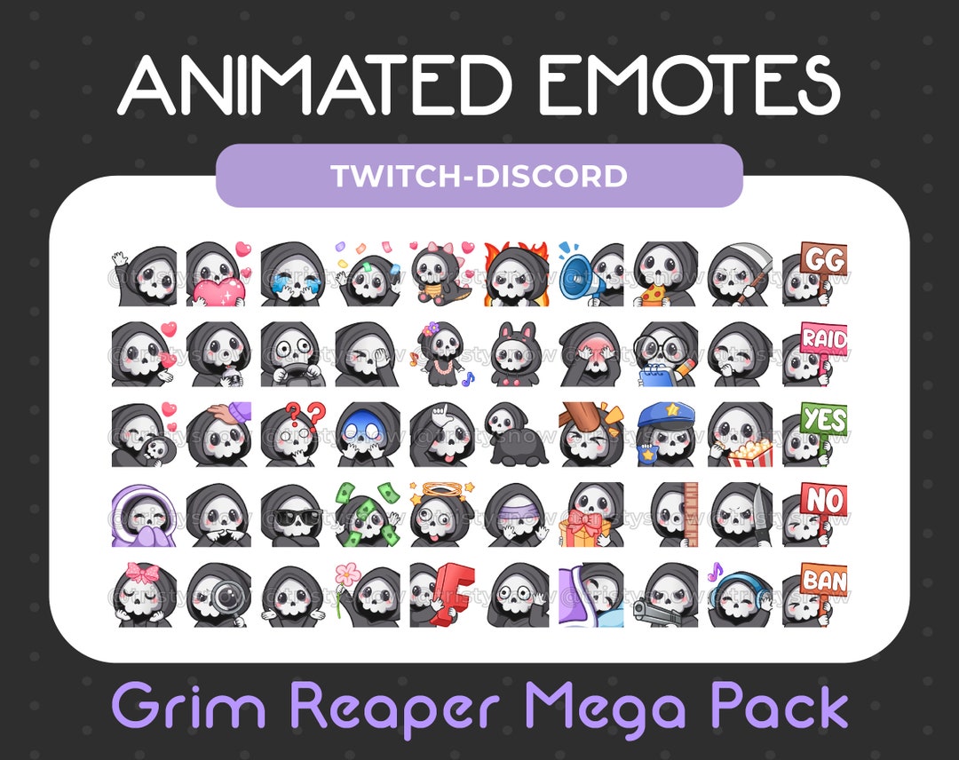 50 Animated + Static Cute Grim Reaper Emotes Mega Pack for Twitch ...
