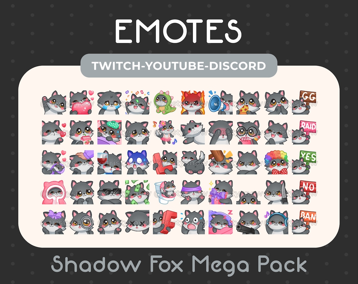 50 Cute Shadow Fox Emotes Mega Pack for Twitch, Youtube, Discord ...