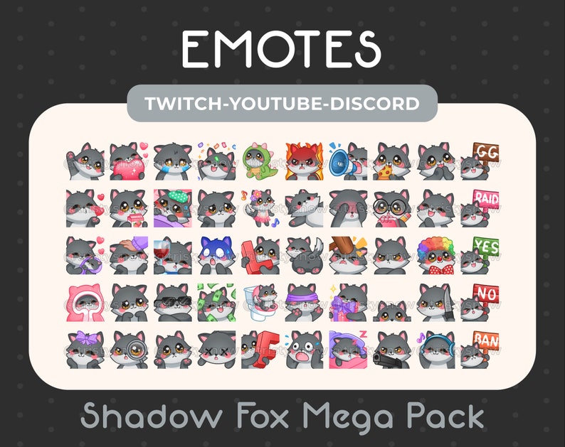 50 Cute Shadow Fox Emotes Mega Pack for Twitch, Youtube, Discord ...