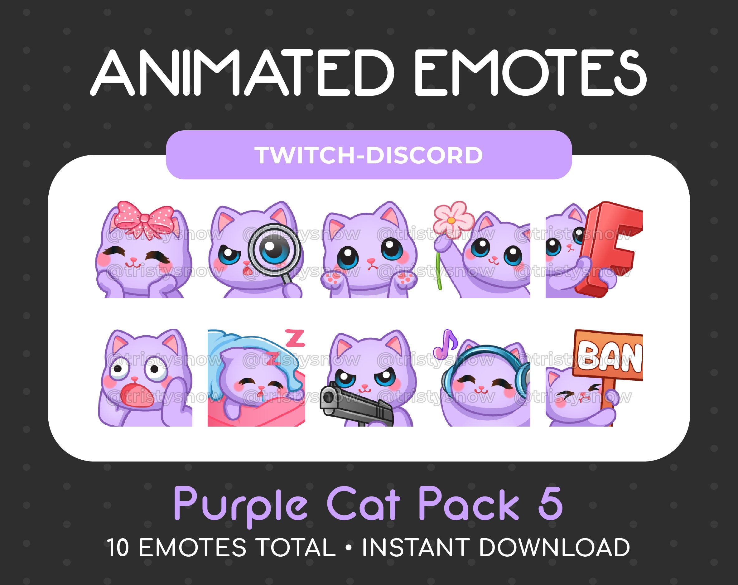 10 Animated + Static Cute Purple Cat Emotes (pack 5) for Twitch ...