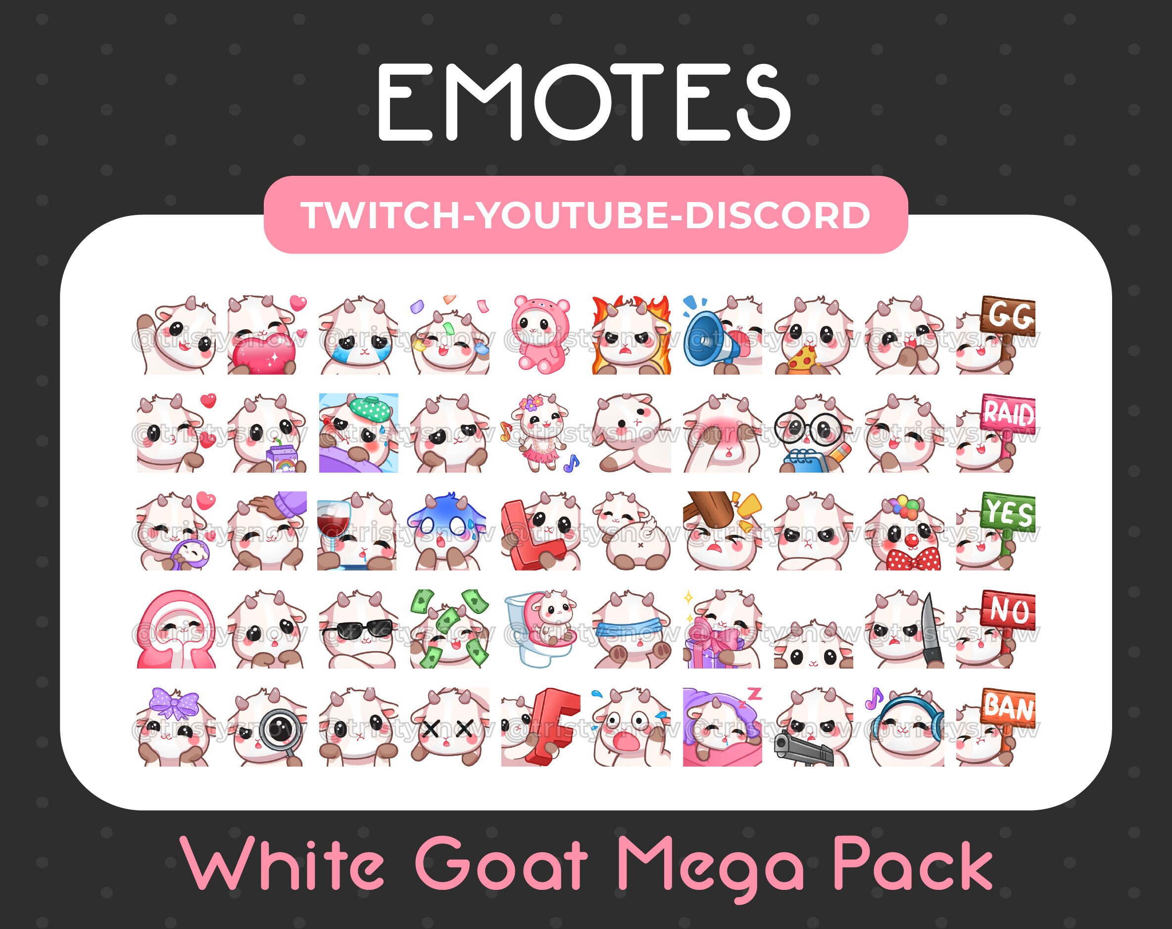 50 Cute White Goat Emotes Mega Pack for Twitch, Youtube, Discord ...